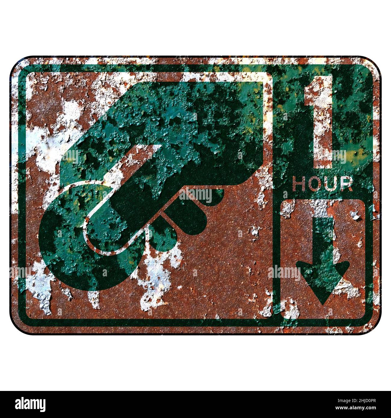 Old rusty American road sign - Parking fee station Stock Photo - Alamy