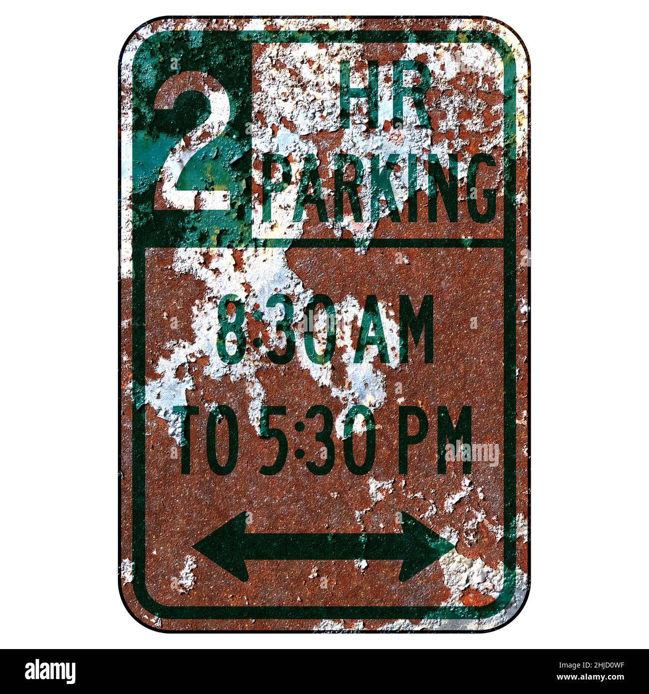 Old rusty American road sign - Parking with time restrictions Stock ...