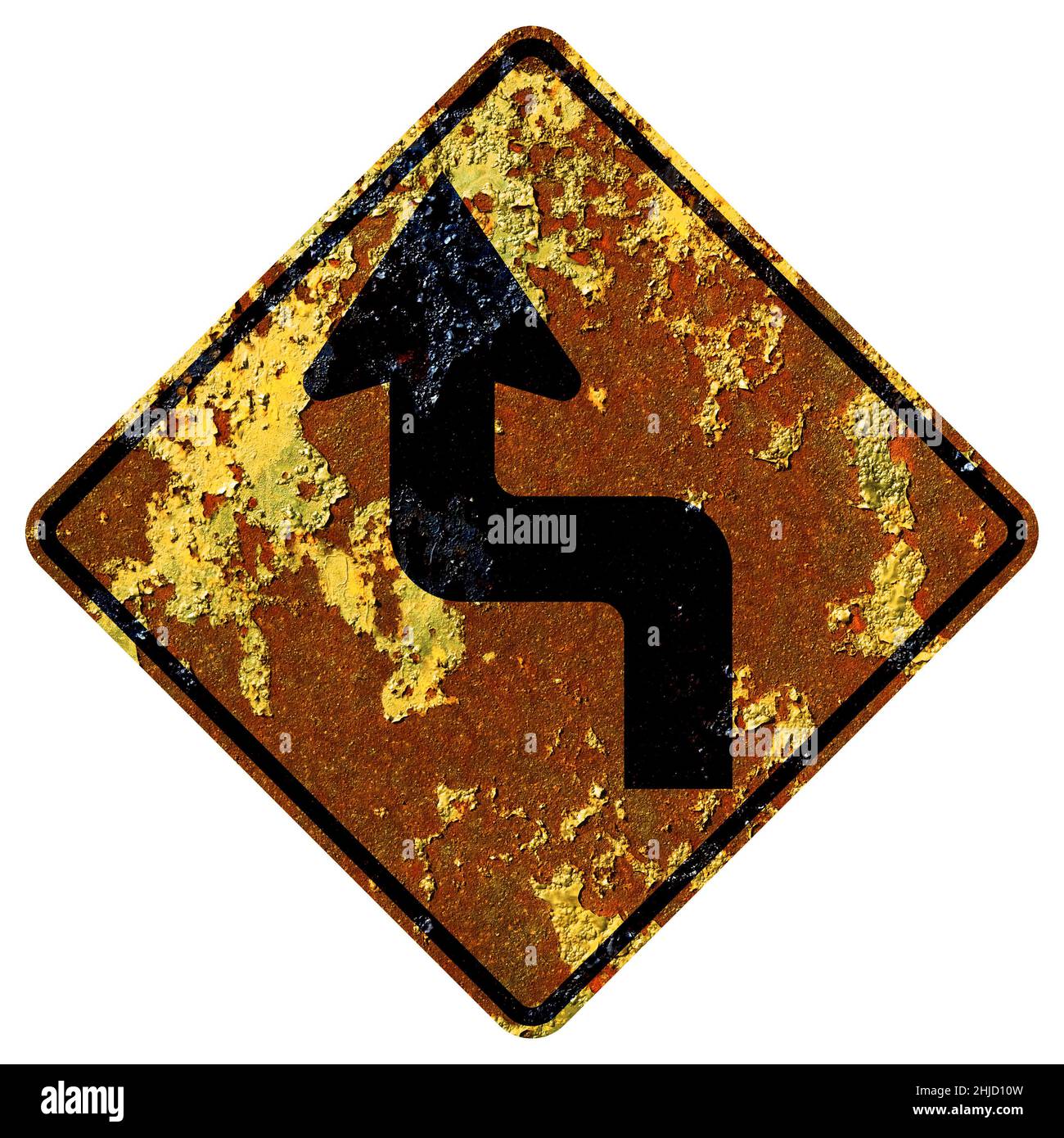 Old rusty American road sign - Reverse turn Stock Photo - Alamy