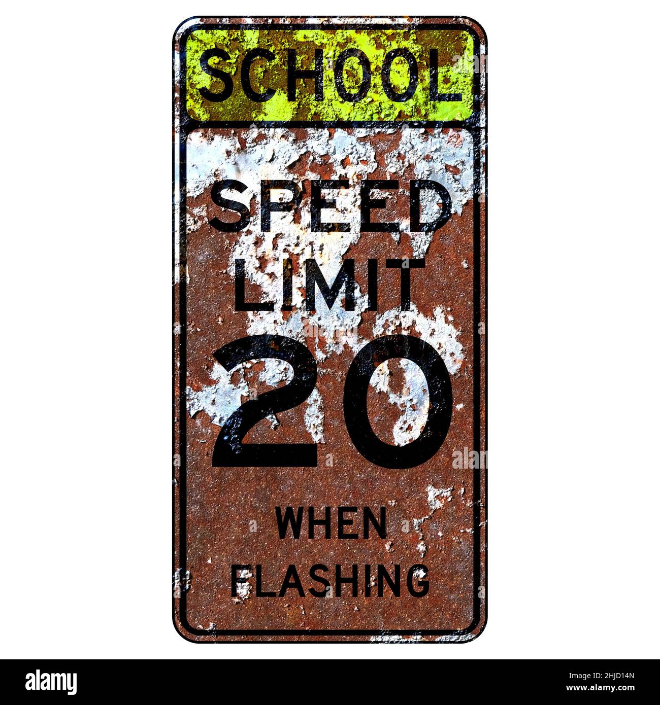 Old rusty American road sign - School speed limit when flashing Stock ...