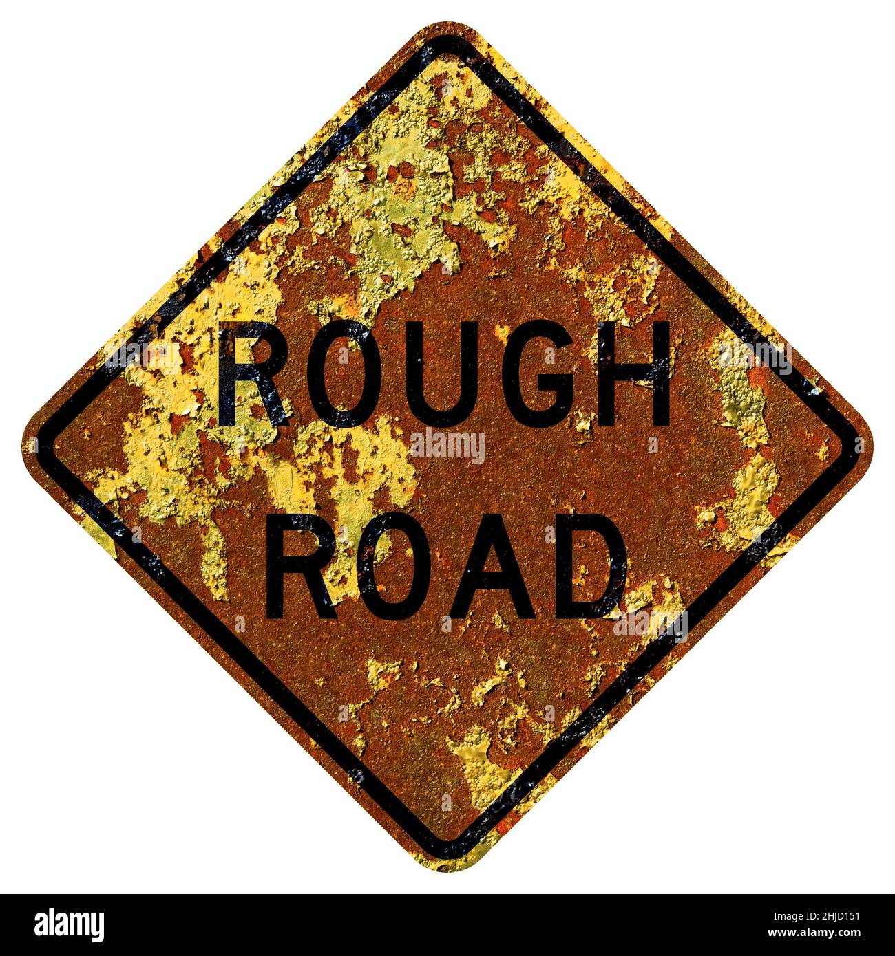 Old rusty American road sign - Rough road Stock Photo - Alamy