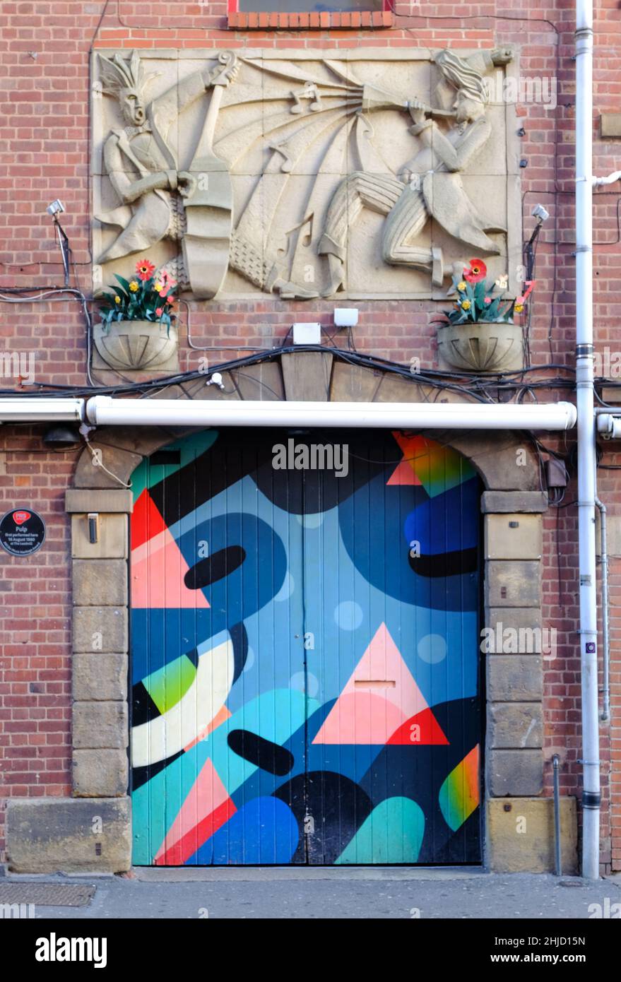 Decorative carvings and art work outside Sheffield's Leadmill music ...