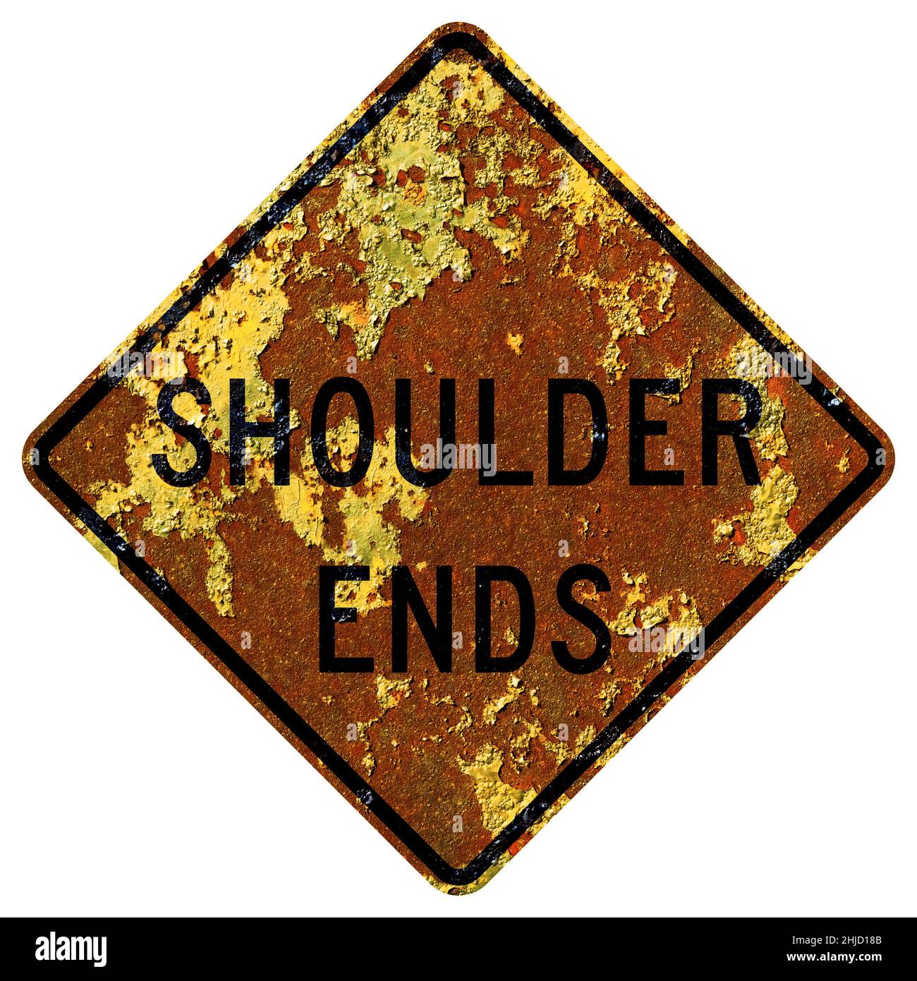 Old rusty American road sign - Shoulder ends Stock Photo - Alamy
