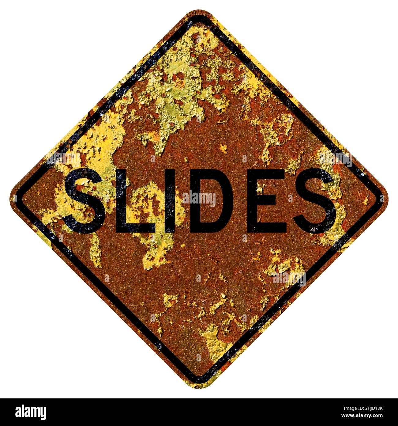 Old rusty American road sign - Slides, New York State Stock Photo - Alamy