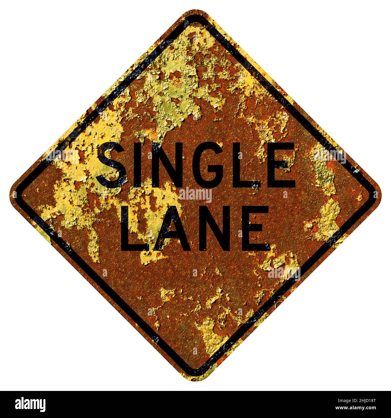 Old rusty American road sign - Single lane, New York State Stock Photo ...