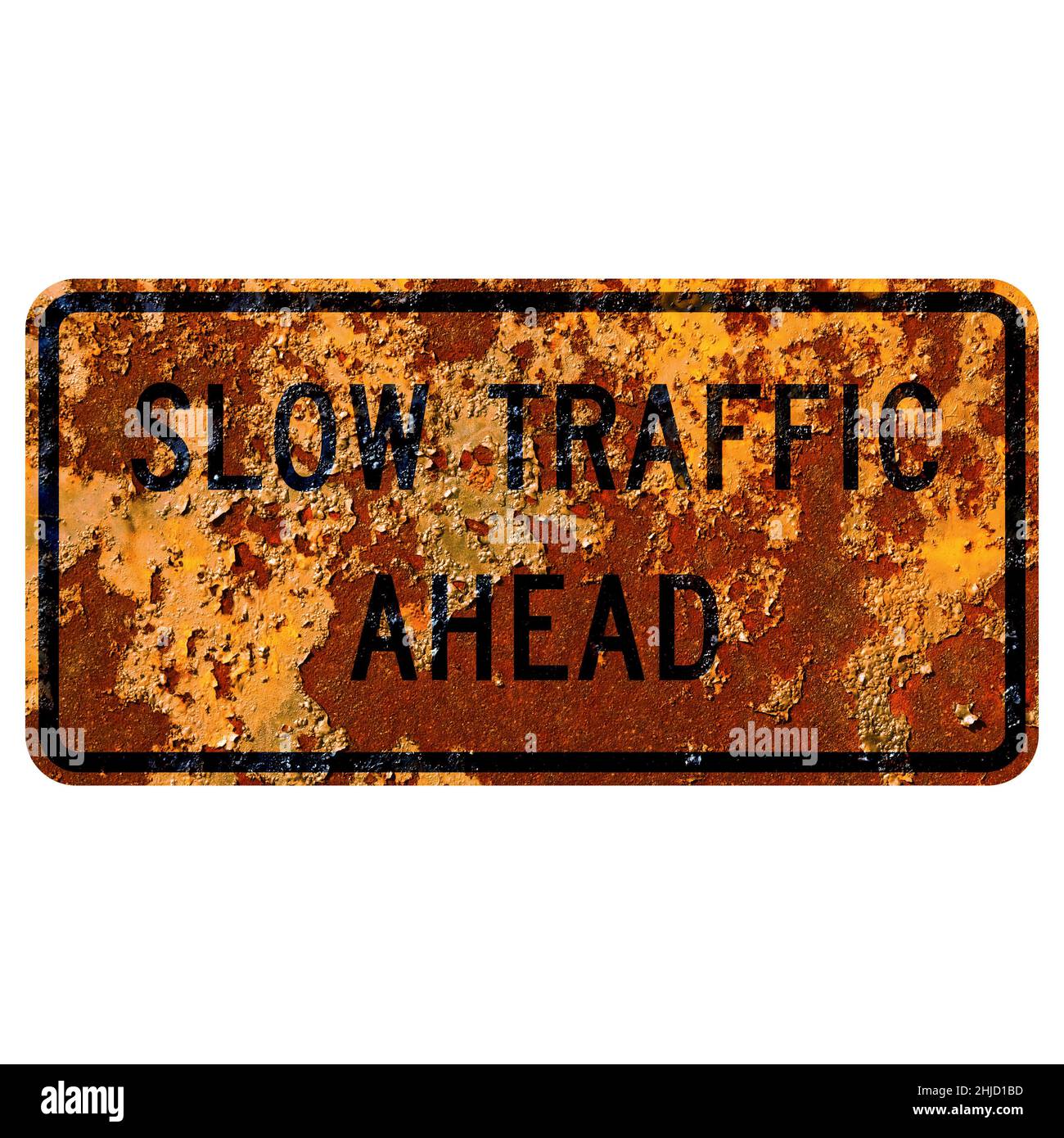 Old rusty American road sign - Slow traffic ahead Stock Photo - Alamy