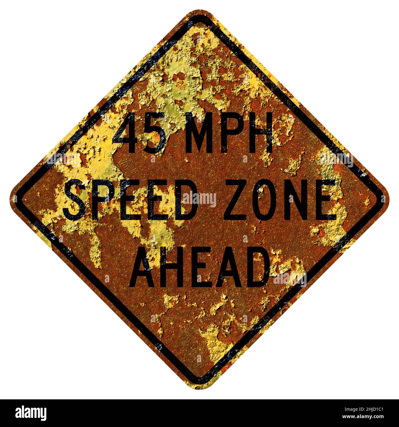 Old rusty American road sign - Speed zone ahead Stock Photo - Alamy