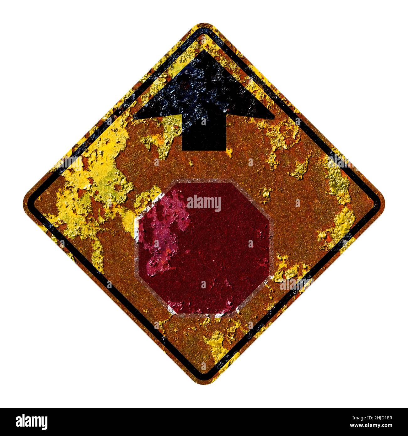 Old rusty American road sign - Stop ahead Stock Photo - Alamy