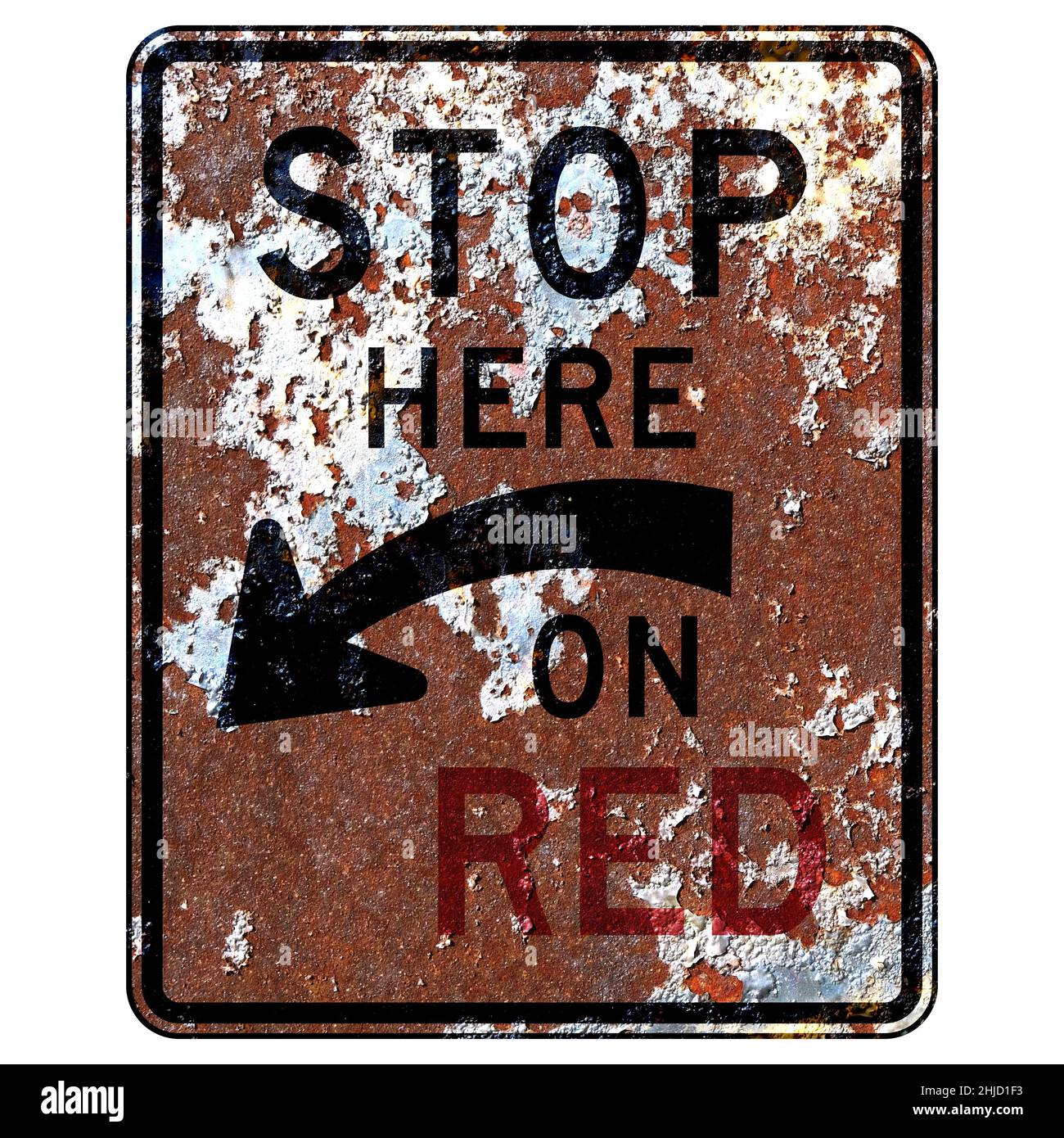Old rusty American road sign - Stop here on red, Pennsylvania, Florida ...