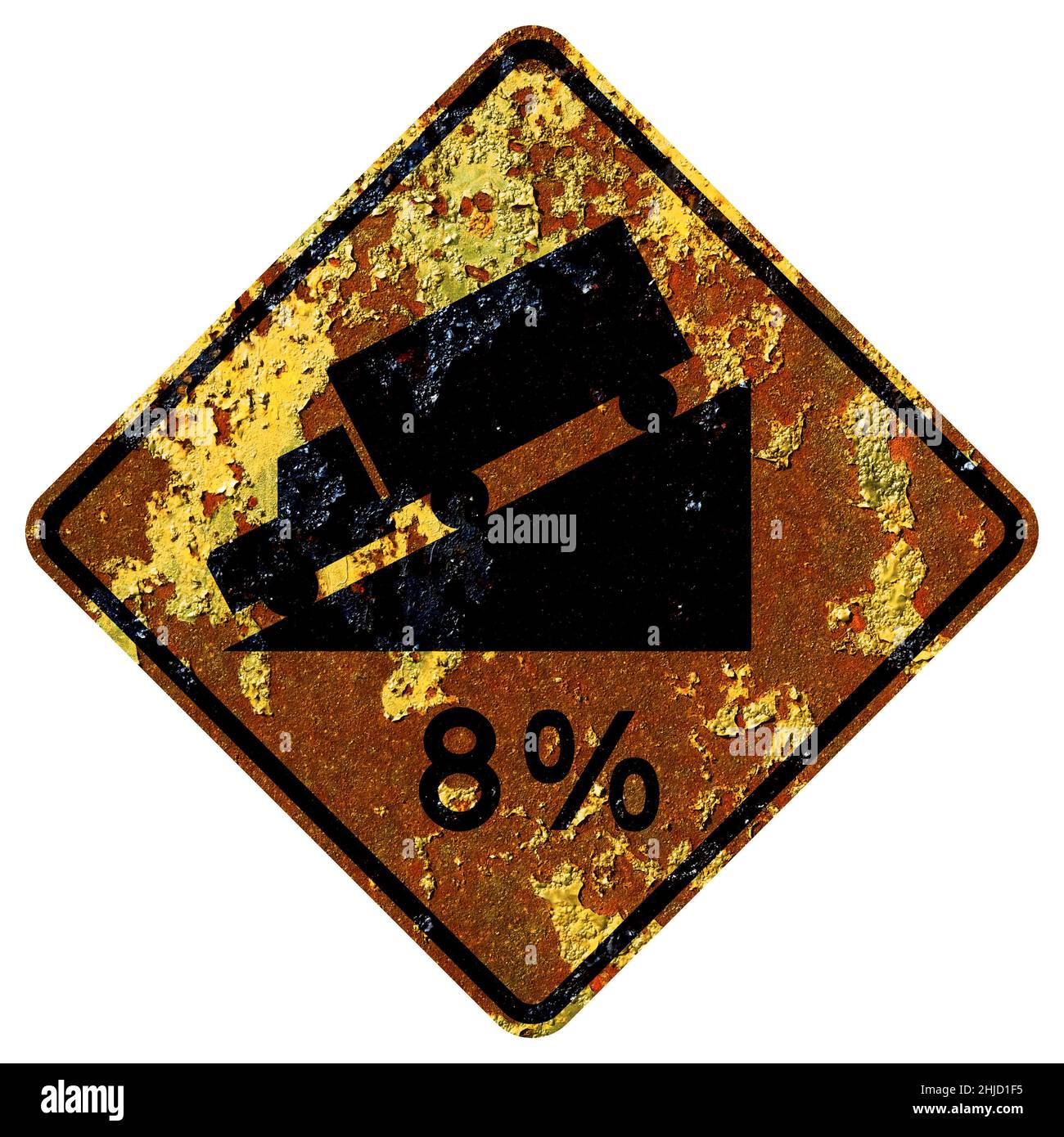 Old rusty American road sign - Steep grade hill percentage Stock Photo ...
