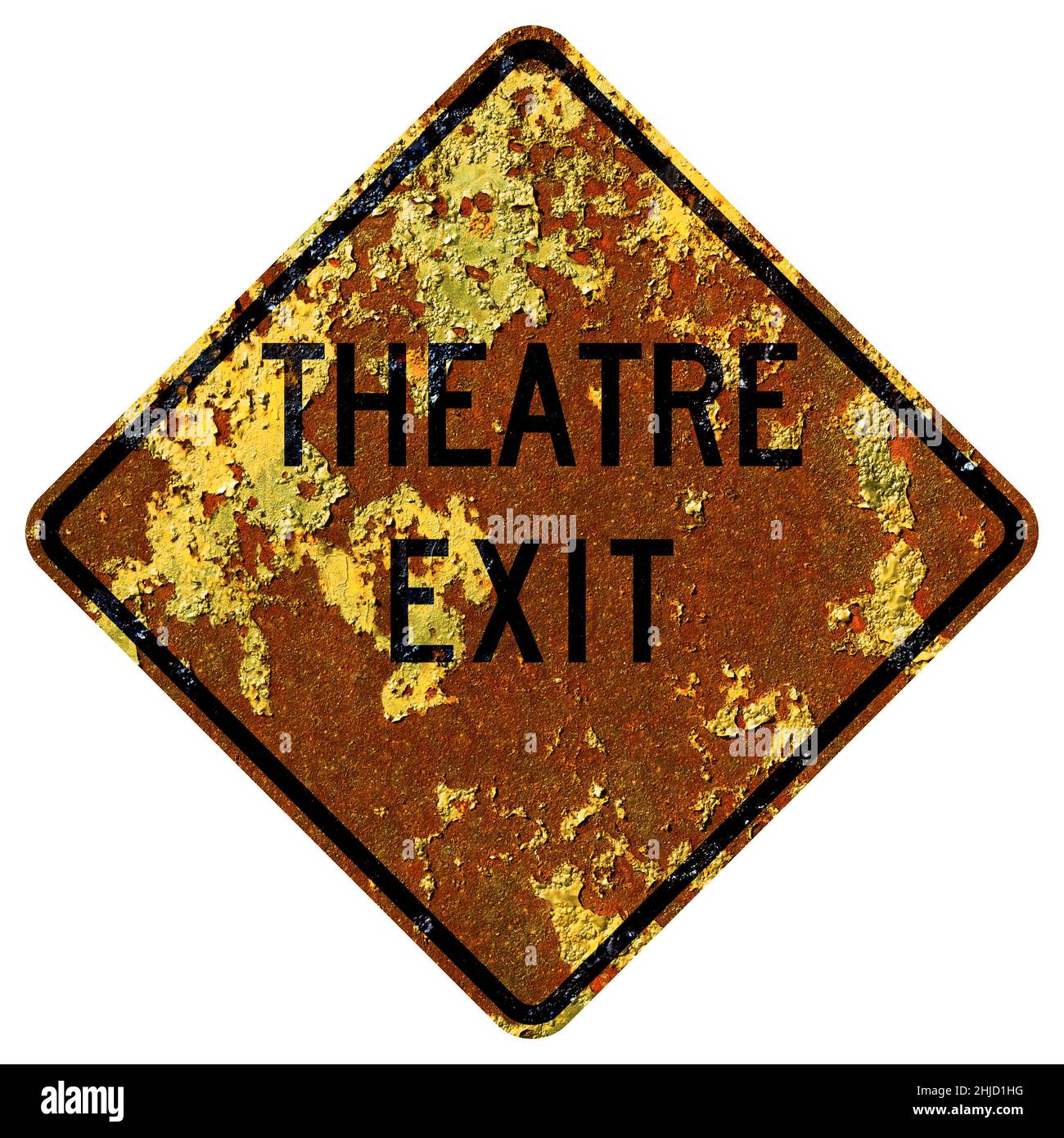 Old rusty American road sign - Theatre exit, Wisconsin Stock Photo - Alamy