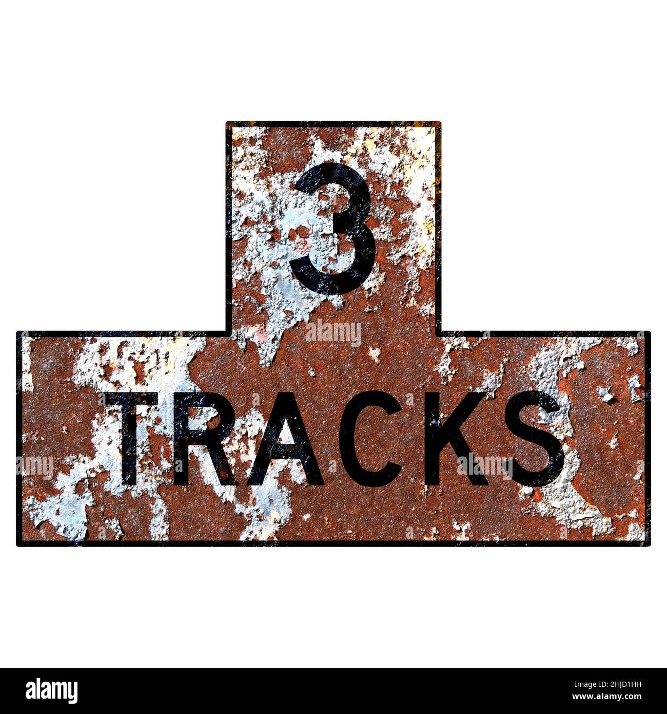 Old rusty American road sign - Three tracks Stock Photo - Alamy