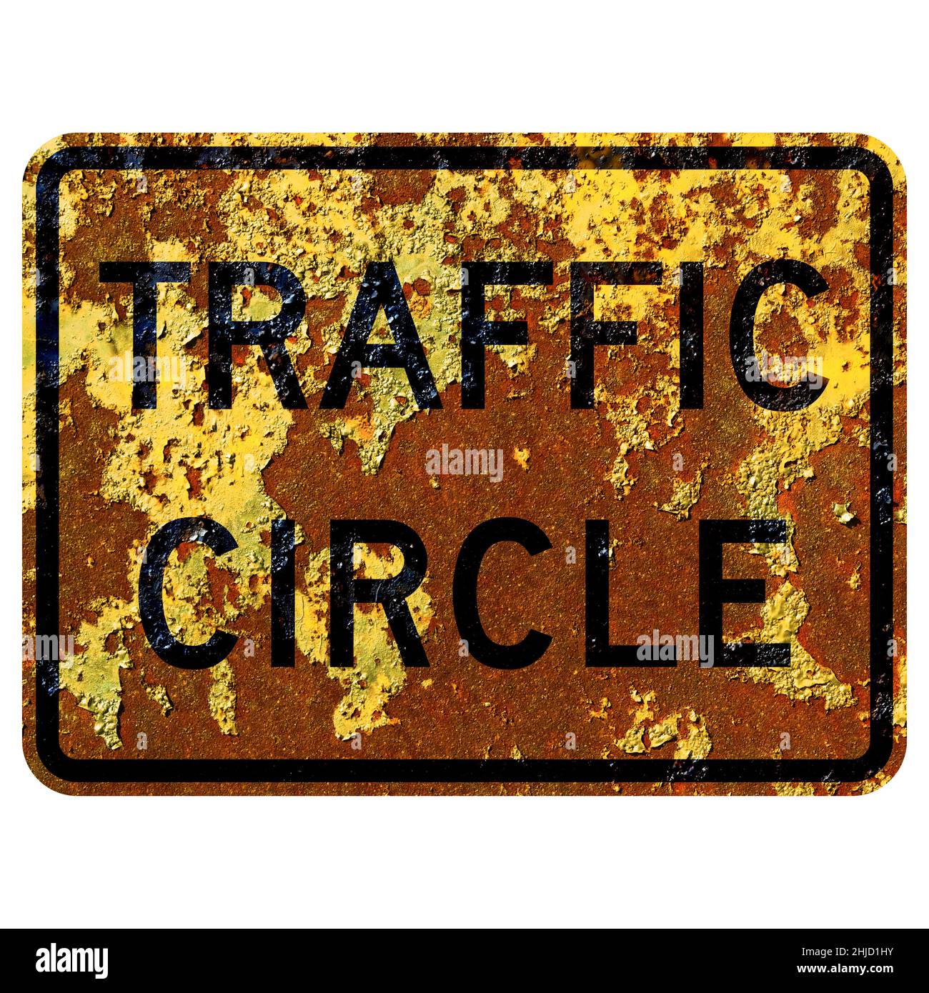 Old rusty American road sign - Traffic circle Stock Photo - Alamy