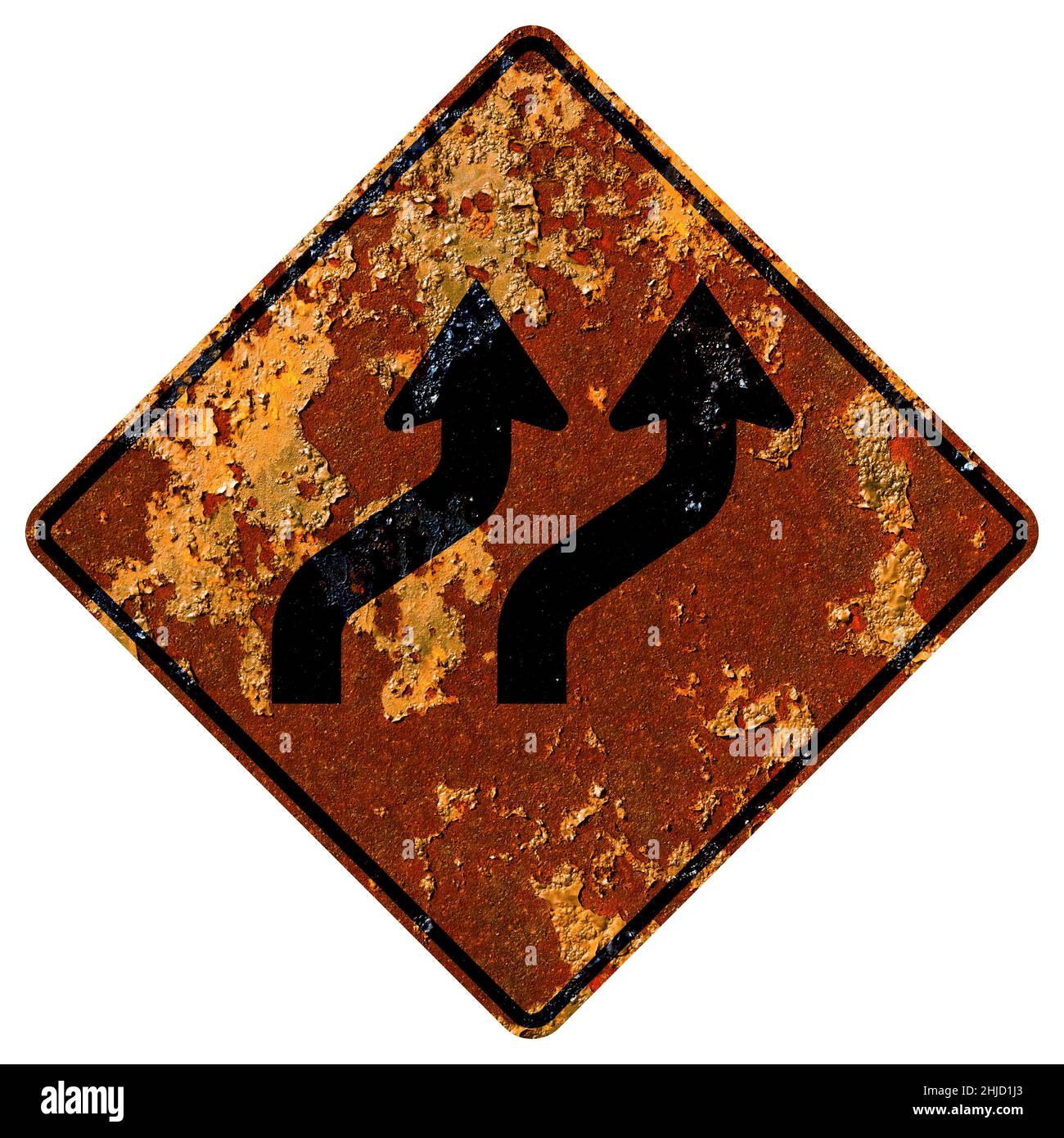 Old rusty American road sign - Traffic shift right Stock Photo - Alamy