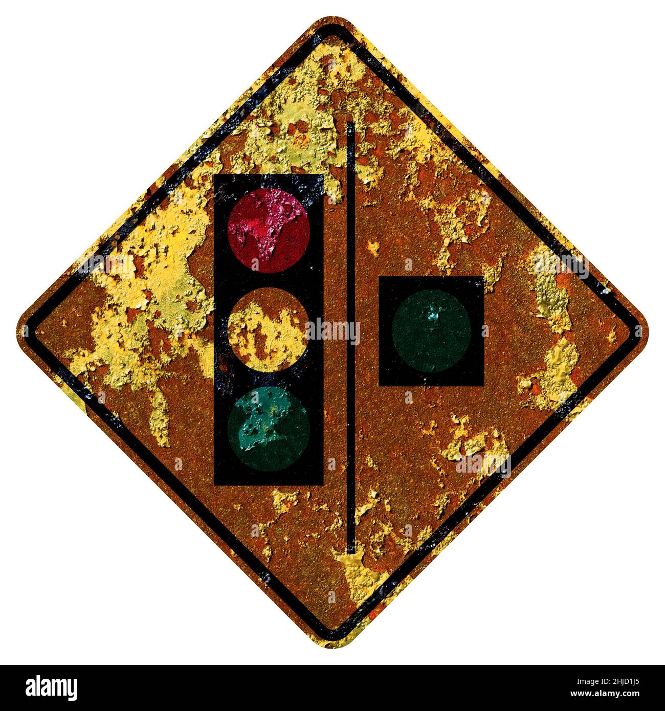 Old rusty American road sign - Traffic lights with Continuous Green ...