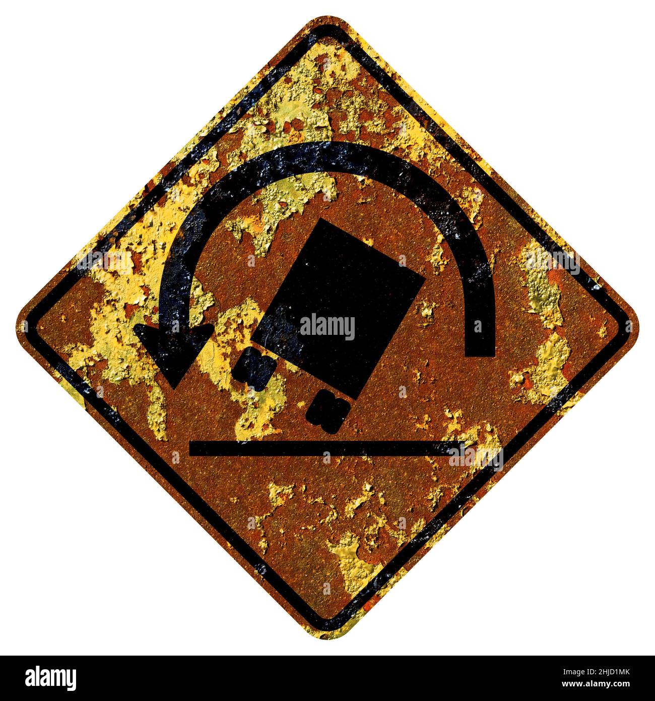 Old rusty American road sign - Truck rollover warning Stock Photo - Alamy