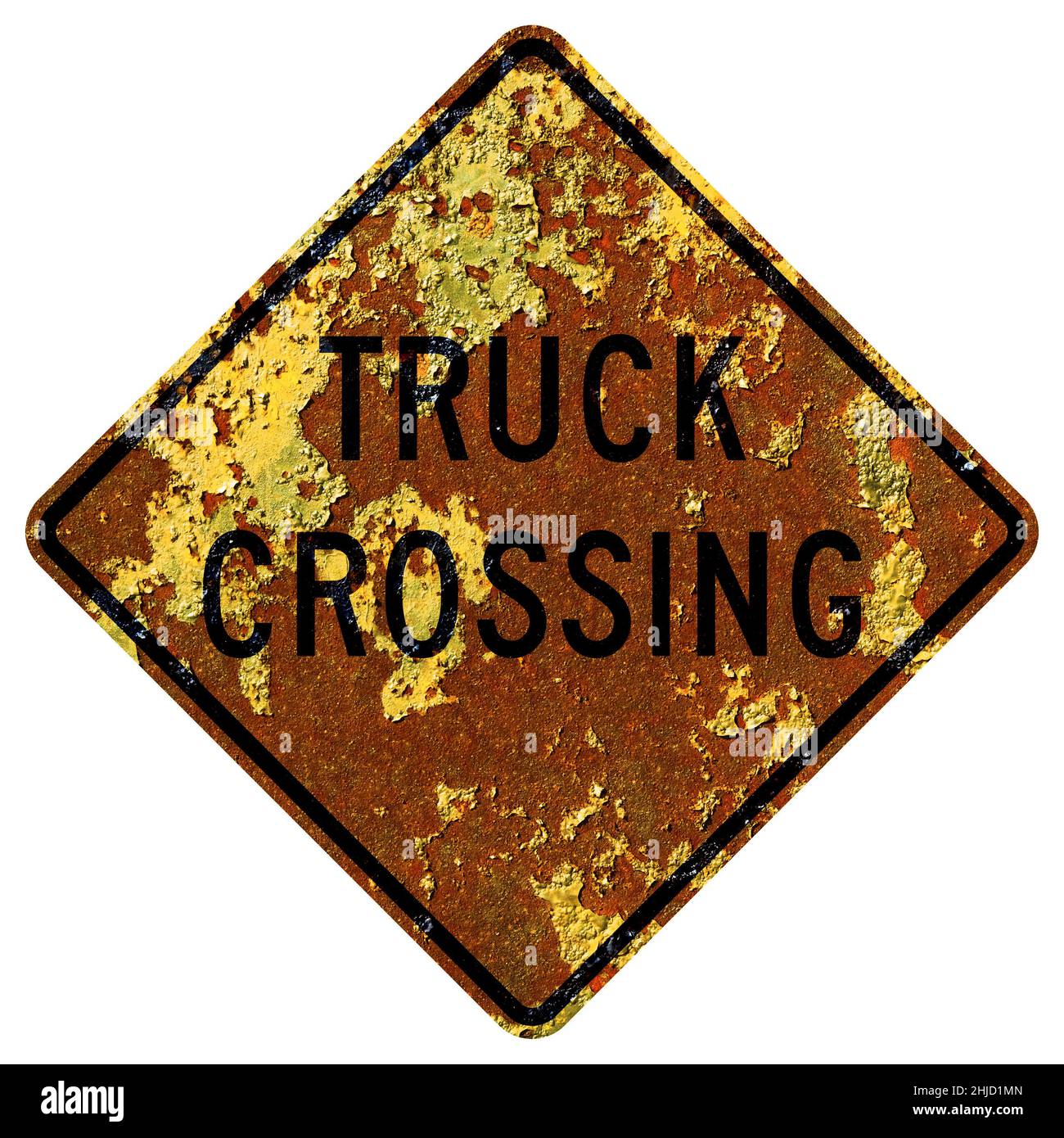 Old rusty American road sign - Truck crossing Stock Photo - Alamy