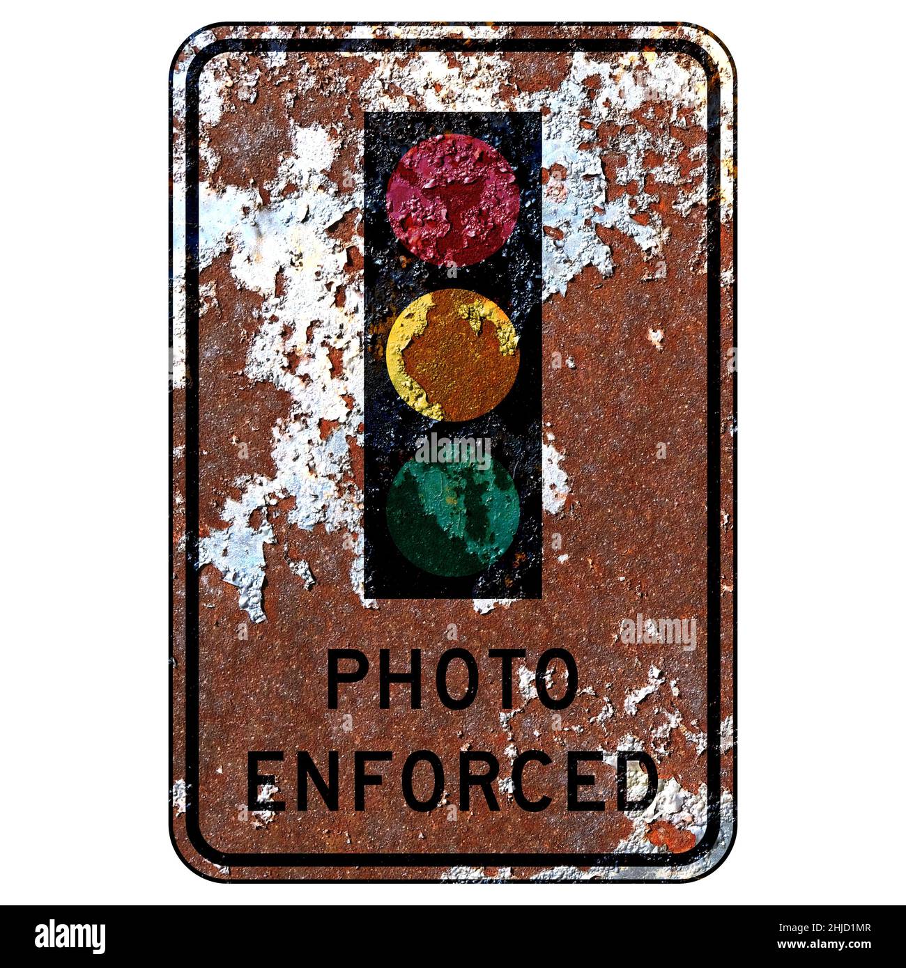 Old rusty American road sign - Traffic signal photo enforced ...