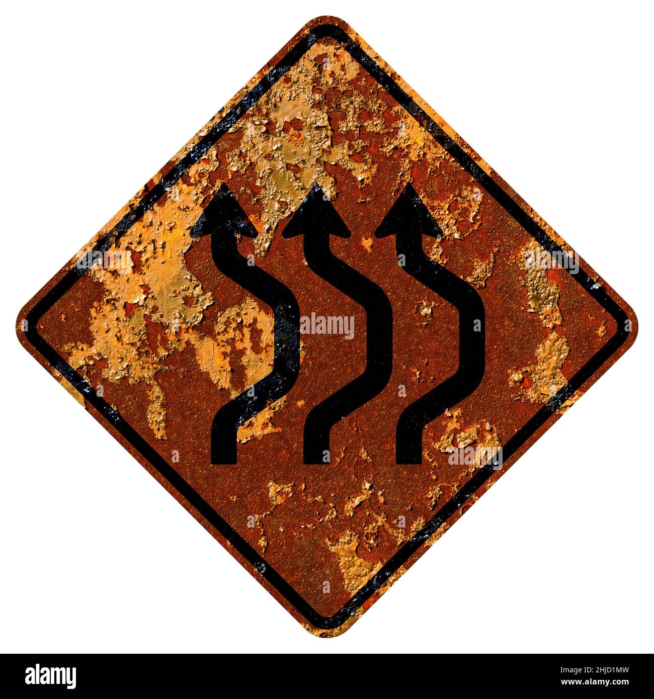 Old rusty American road sign - Triple Lane Shift Pair Stock Photo - Alamy