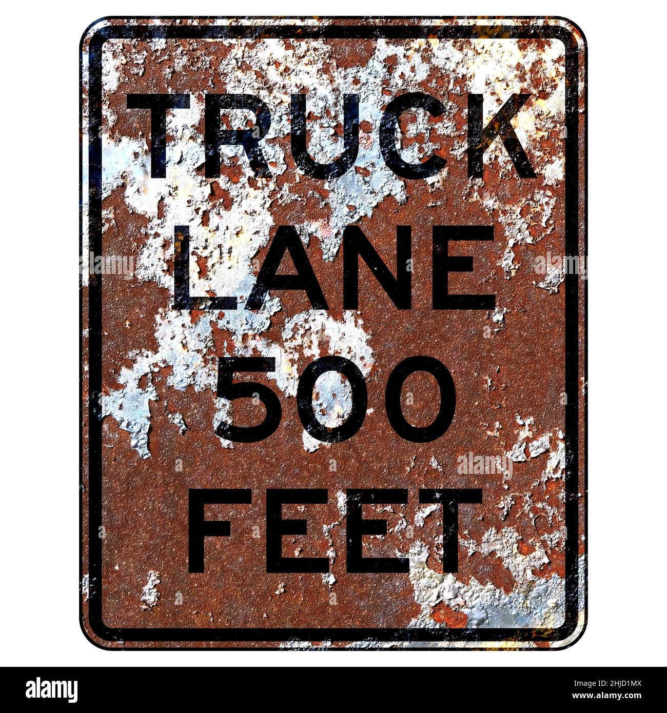 Old rusty American road sign - Truck lane 500 Feet Stock Photo - Alamy