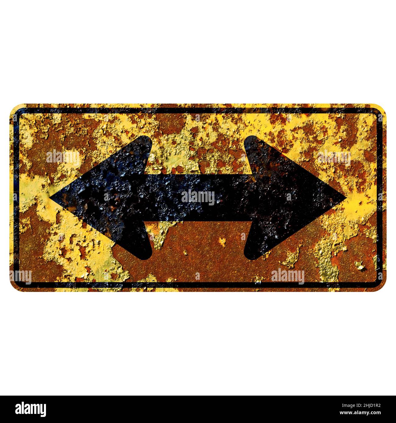 Old rusty American road sign - Two direction large arrow Stock Photo ...