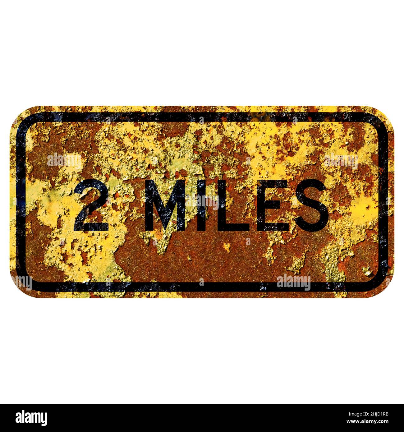 Old rusty American road sign - Two miles alternative Stock Photo - Alamy