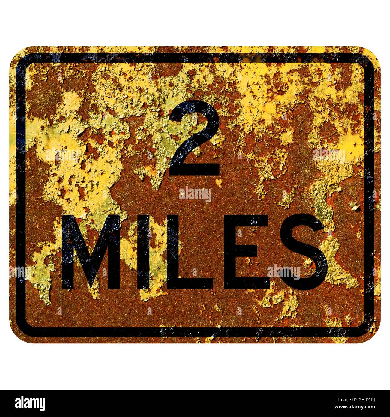 Old rusty American road sign - Two miles Stock Photo - Alamy
