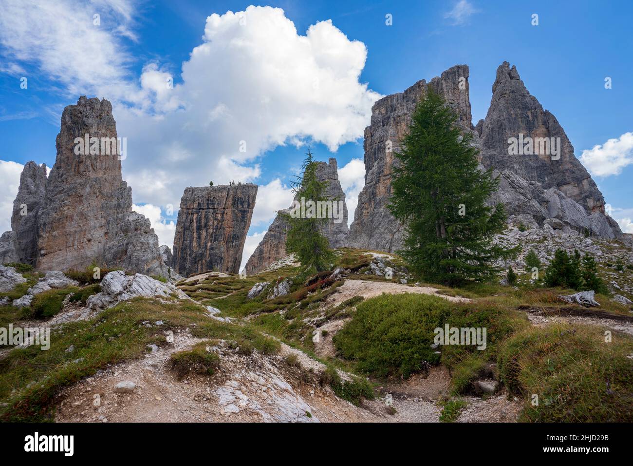 A view of the Cinque Torri famous place in the Dolomites Stock Photo ...