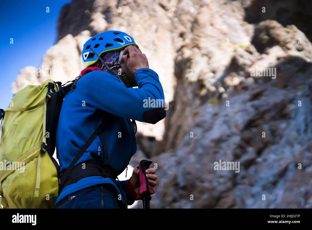 A mountain rescuer, man with a walkie-talkie Stock Photo - Alamy