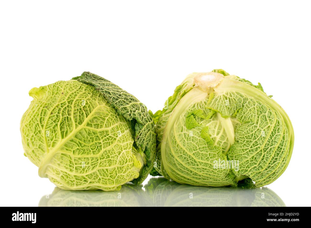 Two bales of organic Savoy cabbage , macro, isolated on white Stock ...
