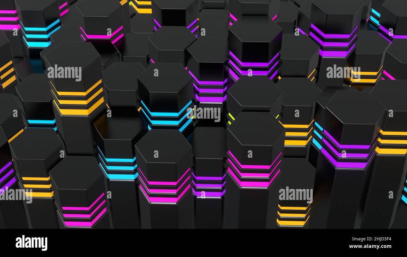 Abstract of futuristic surface hexagon pattern with light rays. Modern ...