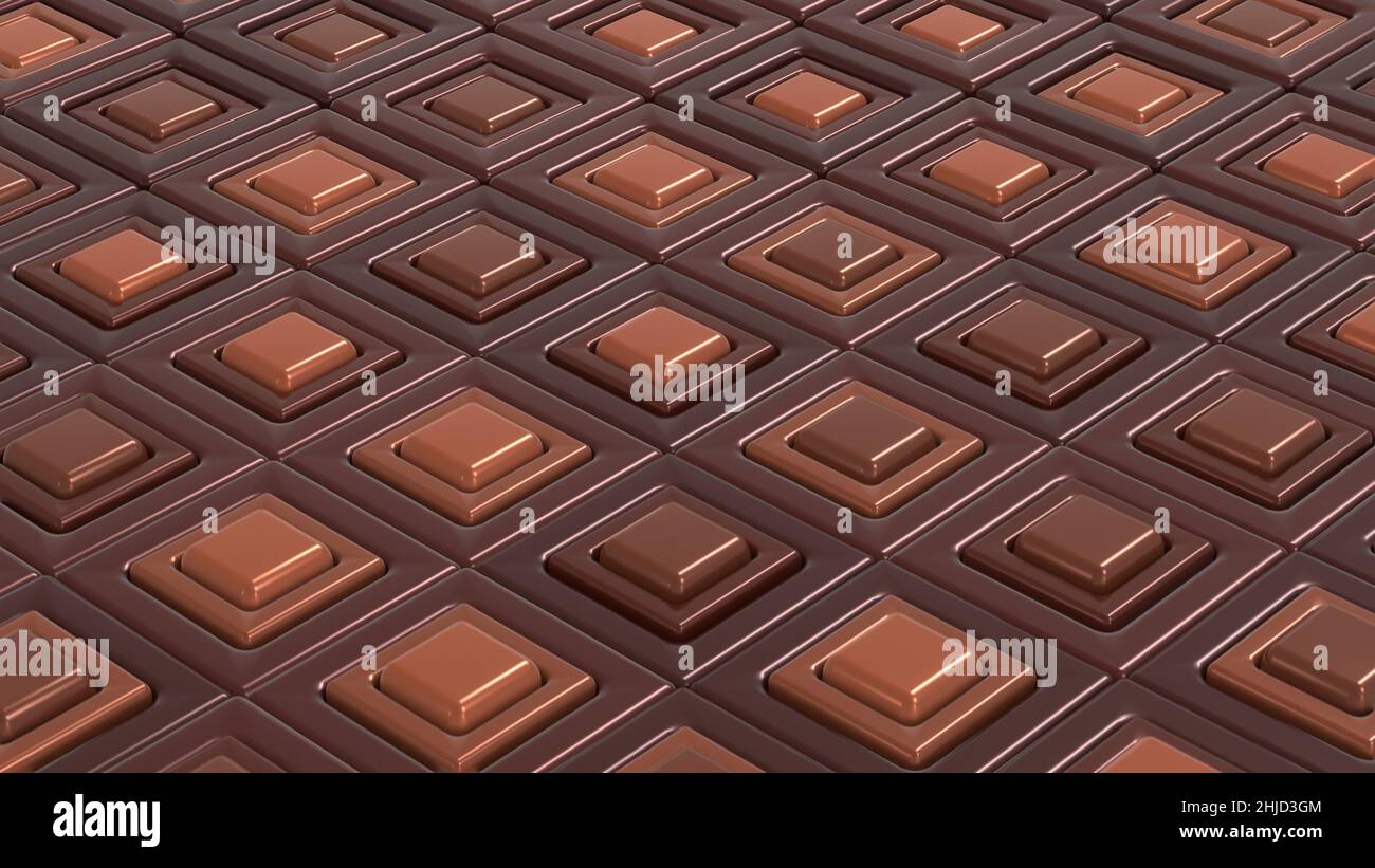 3d render. Dark plastic chocolate brown cubic surface in wave motion ...