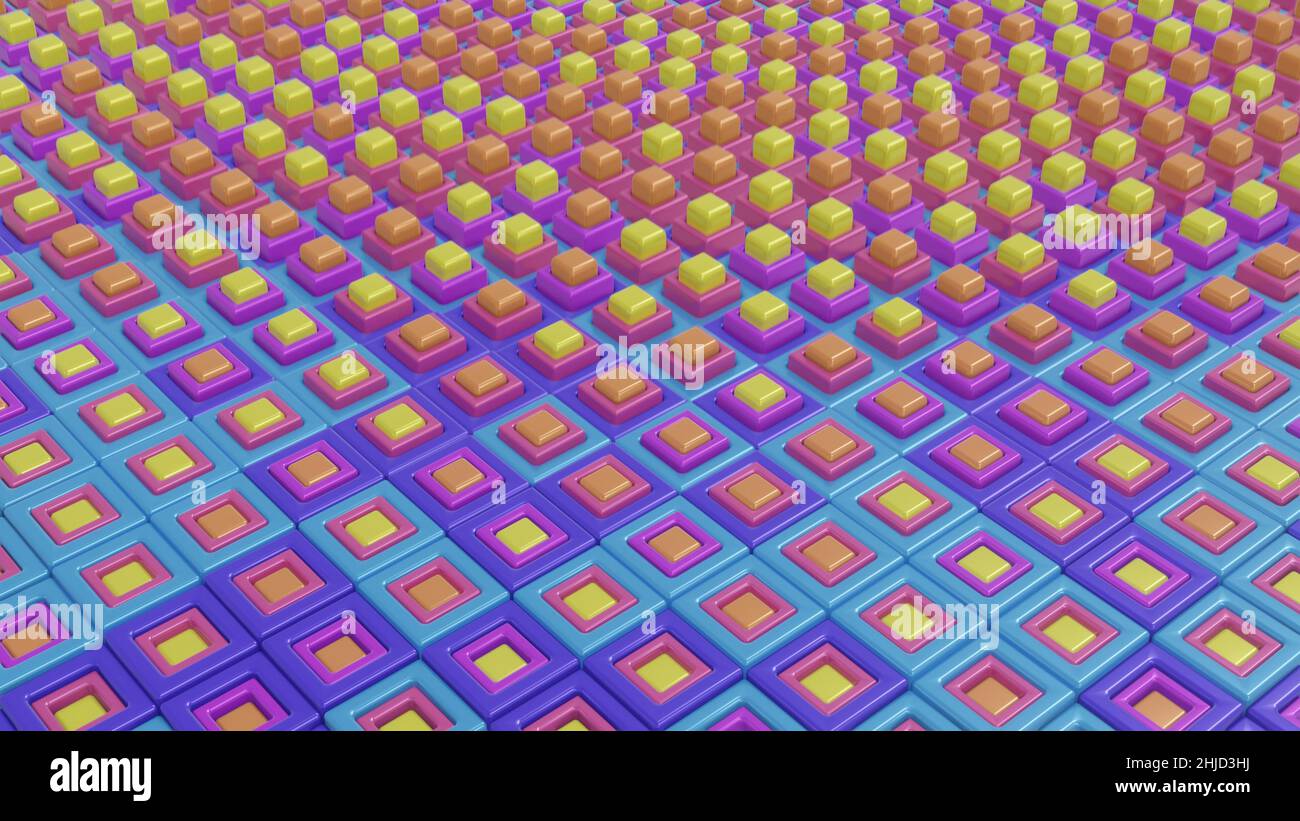 3d render. Dark plastic multicolored cubic surface in wave motion ...