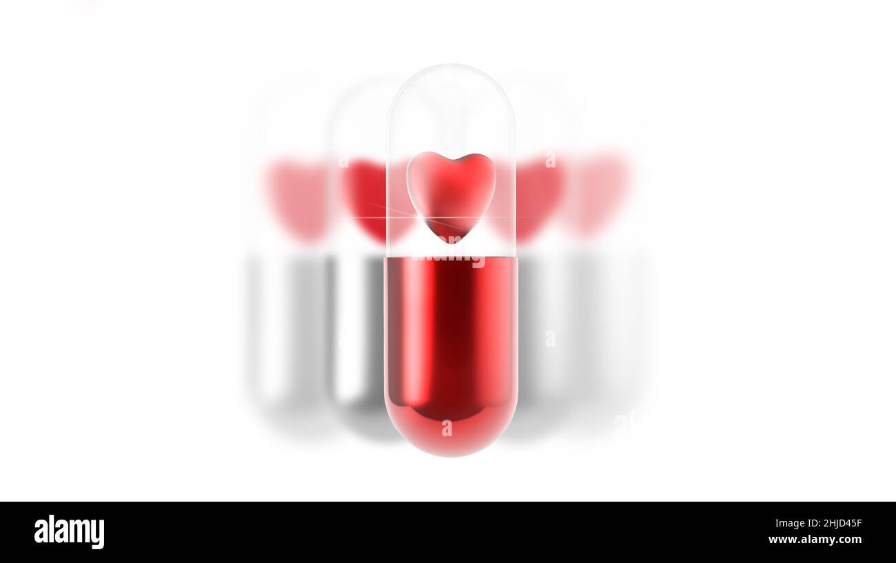 red heart pill inside capsule on white Stock Photo - Alamy