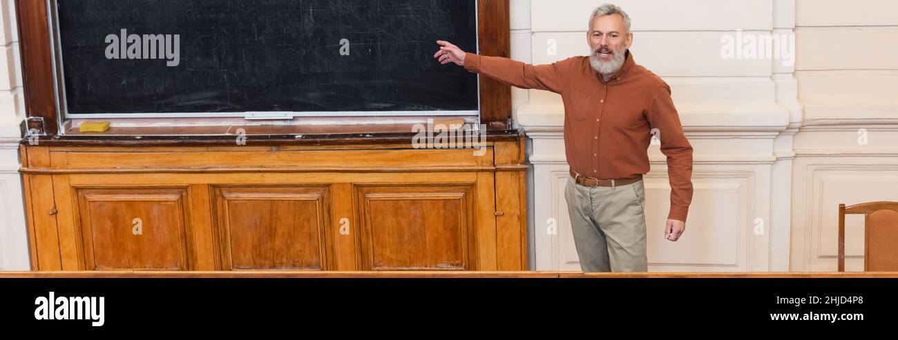 Teacher pointing at chalkboard in university, banner Stock Photo - Alamy