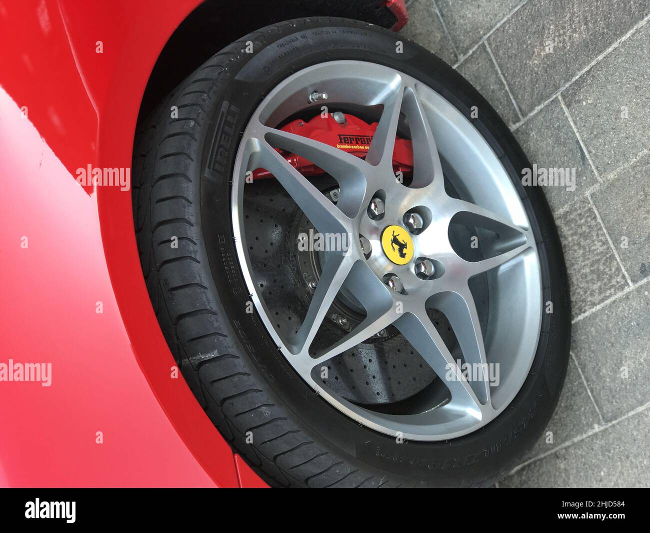 Details of a red Ferrari luxury Italian sports car Stock Photo - Alamy