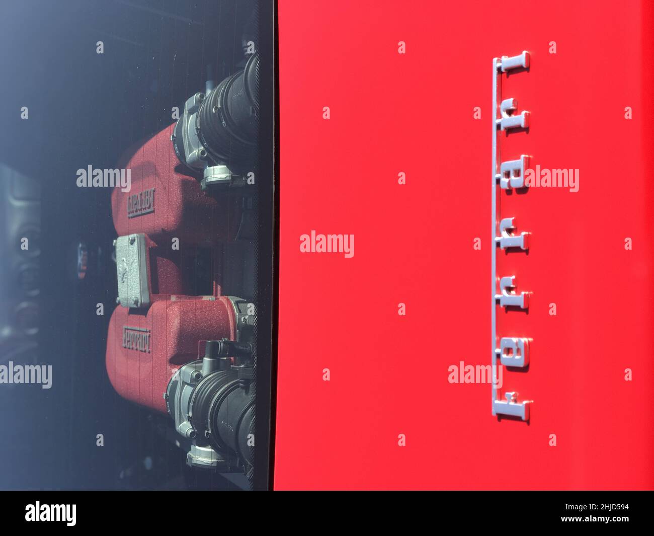 Details of a red Ferrari luxury Italian sports car Stock Photo - Alamy