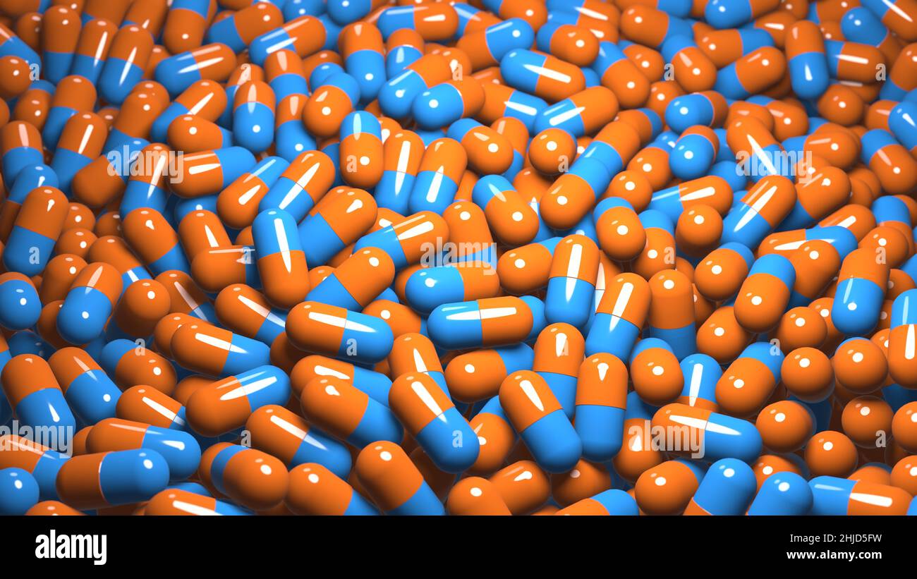 Pharmacy medicine capsule pill in production line at medical factory ...