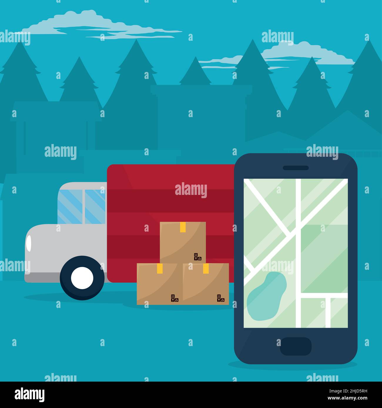 Delivery logistics smartphone boxes Stock Vector Images - Alamy