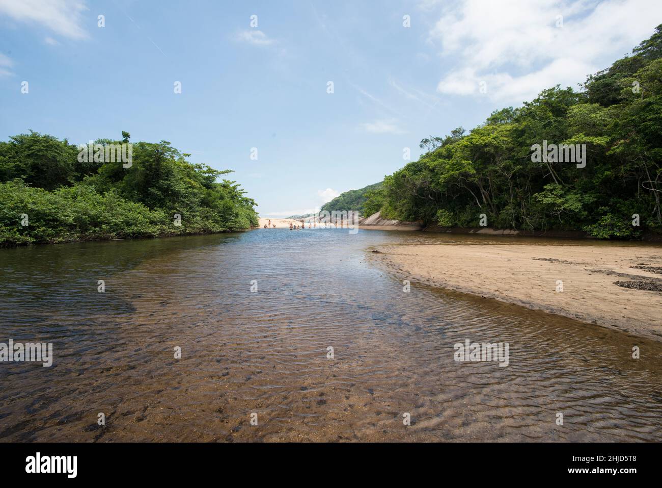 River goes into the sea Stock Photo - Alamy