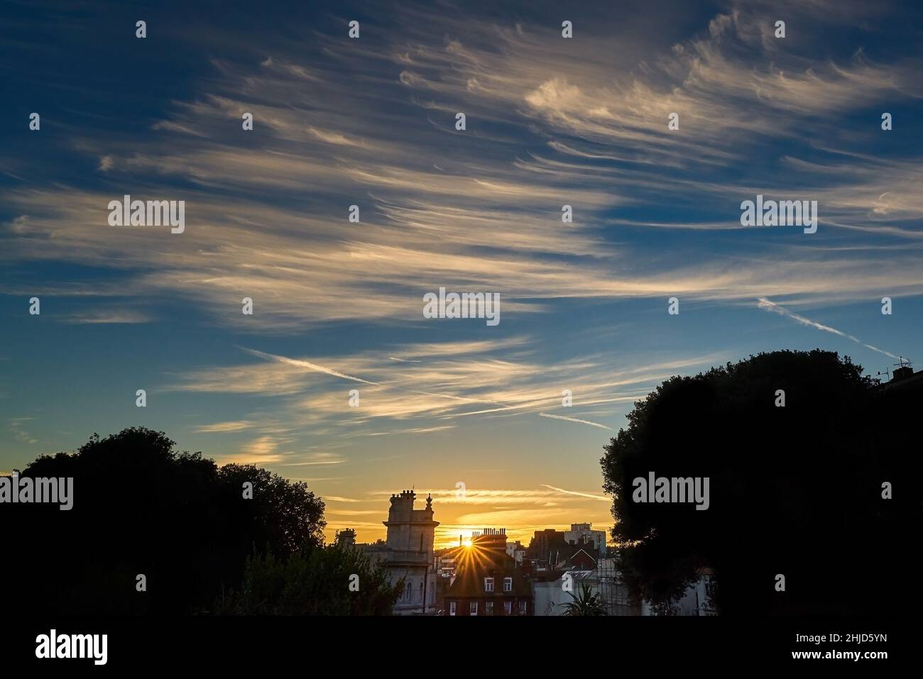 Cirrus clouds and sunset over the skyline of Ramsgate Stock Photo - Alamy