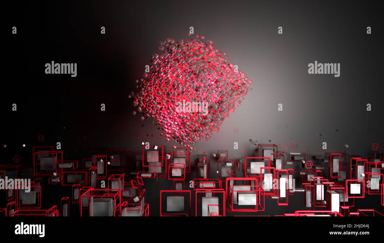 3D Render. Abstract goldes geometric shapes. Cubes form big cube ...