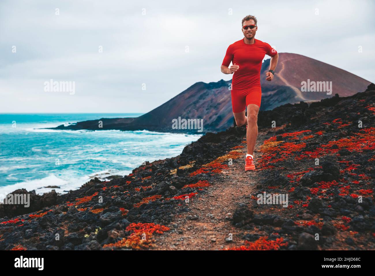 Run race man runner running on mountain trail. Sport athlete ultra ...
