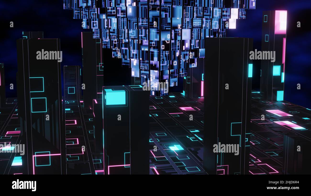 3D Render. Abstract technology big data background concept. Motion of ...