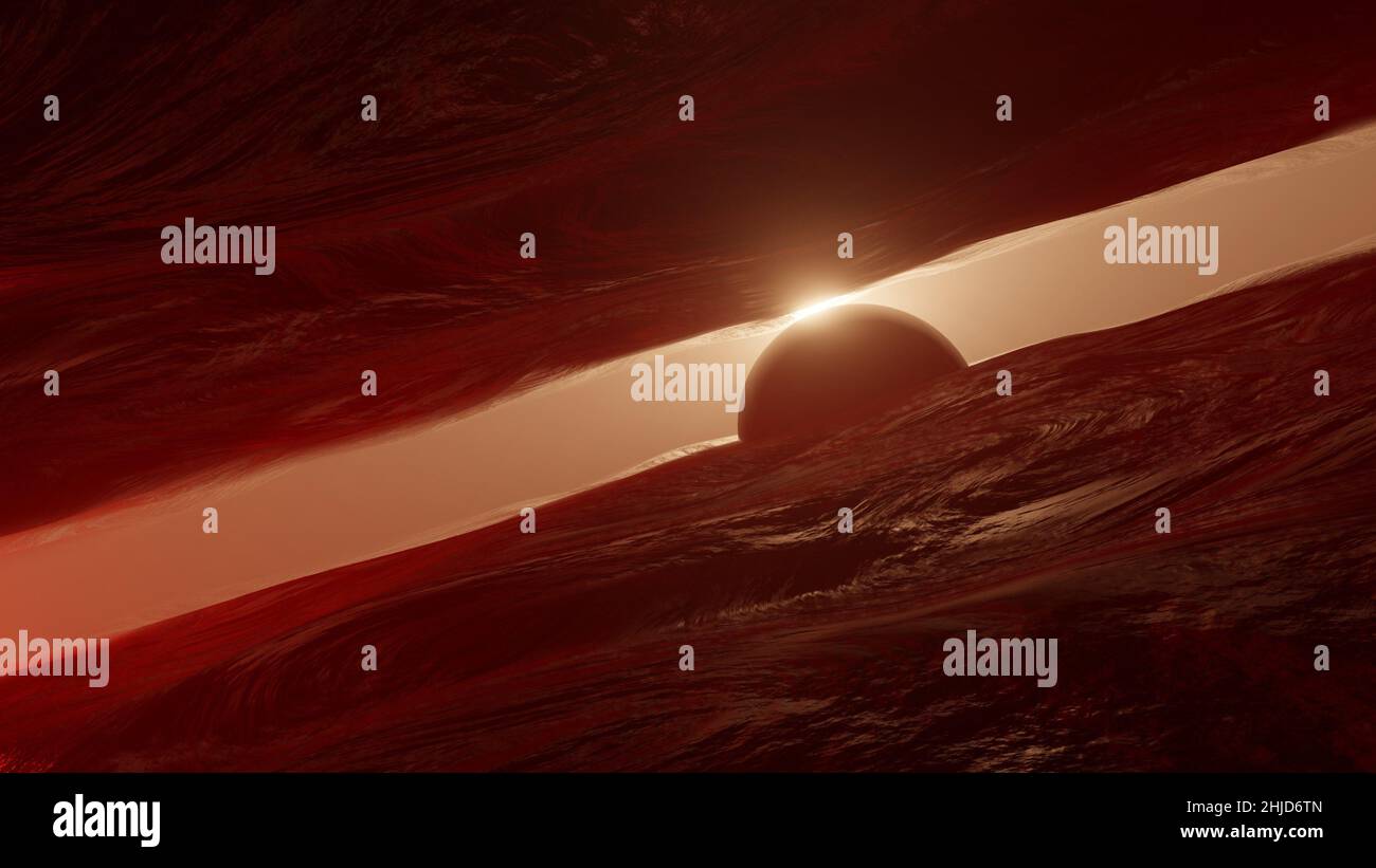 Panorama of Mars at sunset, sunrise above the surface of Mars, Martian ...