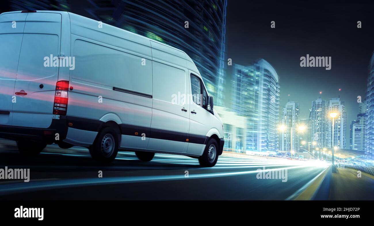 delivery van delivers goods Stock Photo - Alamy