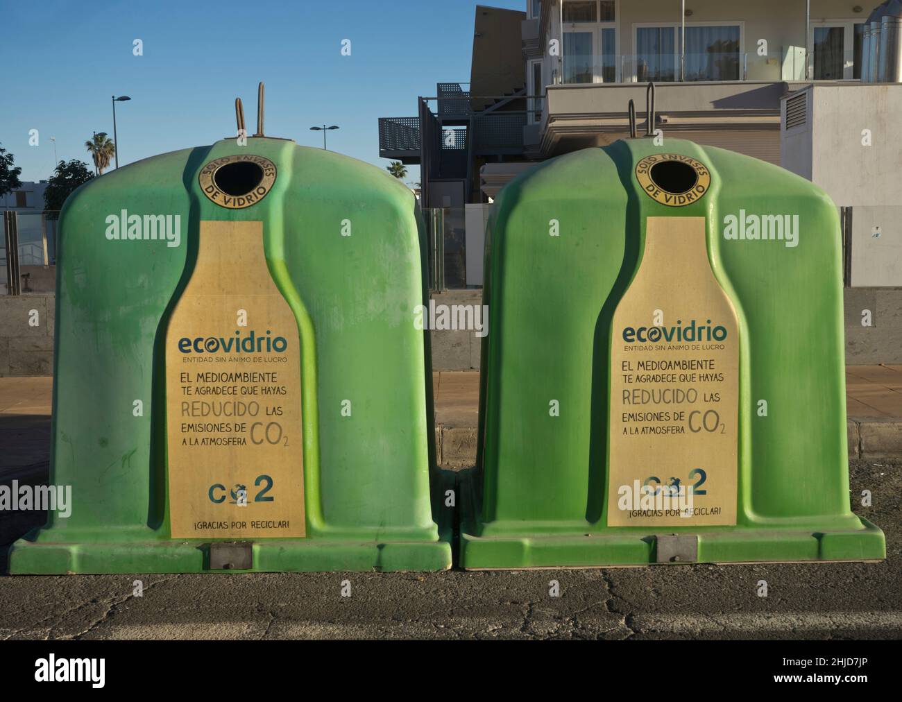 Recycling waste bins at Playa de los Ingleses, Maspalomas, Gran Canaria ...