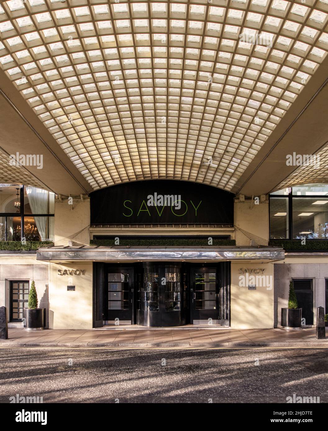 Rear entrance to the Savoy, a luxury hotel in London; designed by ...