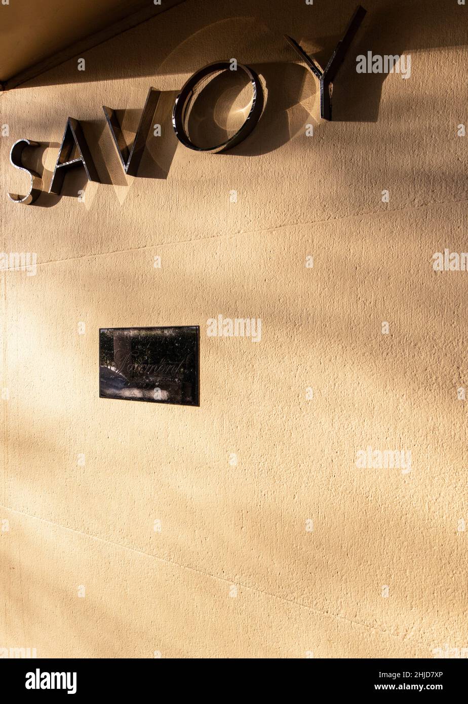 Rear entrance to the Savoy, a luxury hotel in London; designed by ...