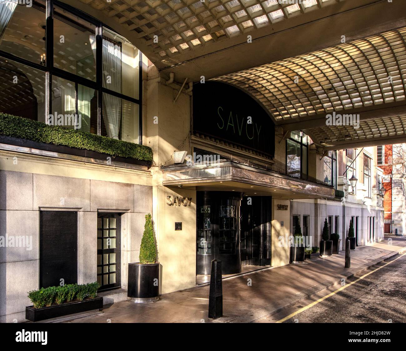 Rear entrance to the Savoy, a luxury hotel in London; designed by ...